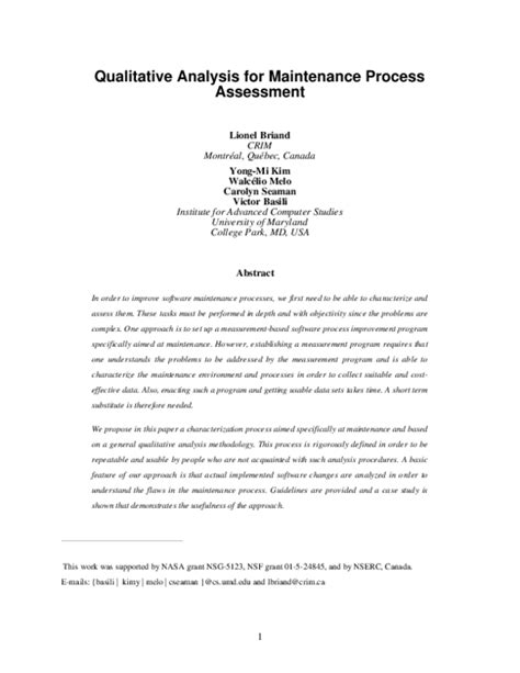 Pdf Qualitative Analysis For Maintenance Process Assessment Walt