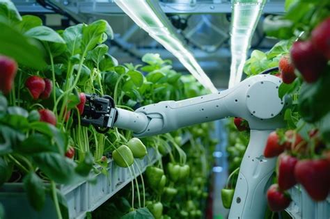 Robots Picking Fruit In A Hightech Greenhouse Premium Ai Generated Image