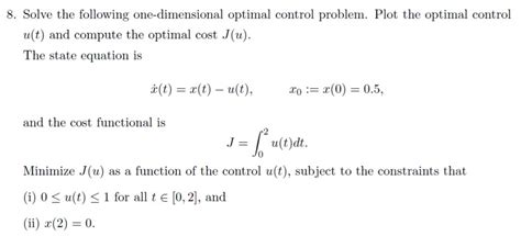 8 Solve The Following One Dimensional Optimal