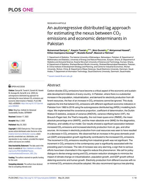 Pdf An Autoregressive Distributed Lag Approach For Estimating The Nexus Between Co2 Emissions