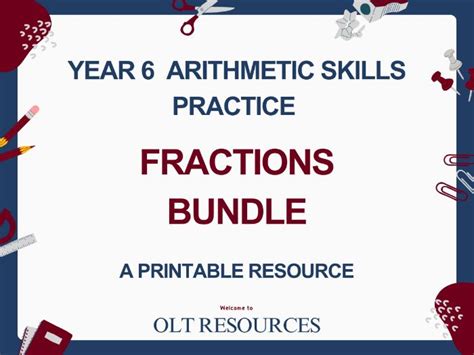 Year 6 Maths Arithmetic One Page Skills Practice Fractions Bundle Printable Resource