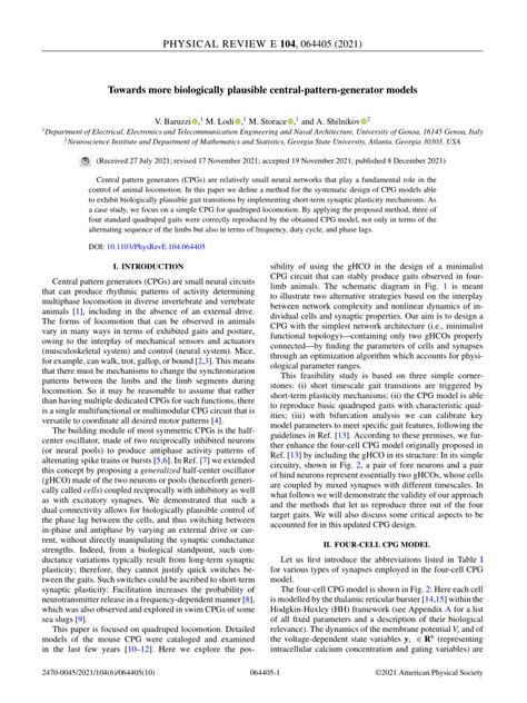 Pdf Eg12425 Pre Towards More Biologically Plausible Central Pattern Generator Models 2
