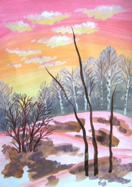 Весенний пейзаж гуашью Поэтапное рисование для детей с фото Рисование Пейзажи Уроки рисования