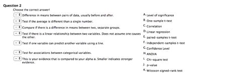 Solved Match The Scenario With The Correct Statistical Test