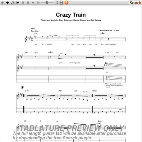 オジーオズボーン クレイジートレイン Tab Crazytrain Ymde