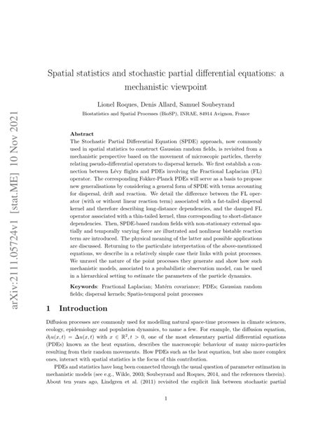 Pdf Spatial Statistics And Stochastic Partial Differential Equations