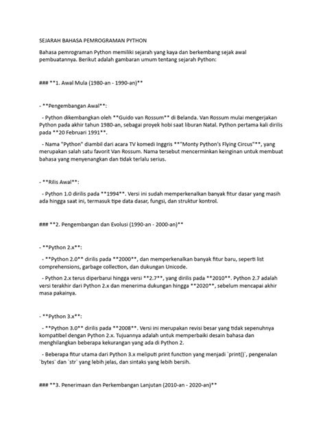 Sejarah Bahasa Pemrograman Python Pdf