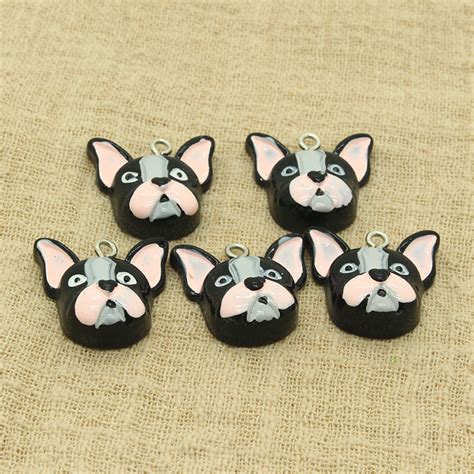 Badu Bg 10 бр Сладък черен френски булдог Талисмани от смола за обеци Ключодържател Куче Choker