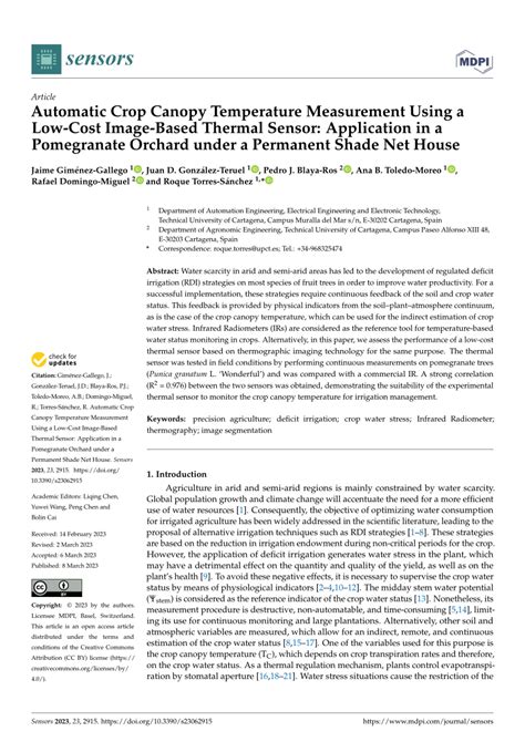 Pdf Automatic Crop Canopy Temperature Measurement Using A Low Cost Image Based Thermal Sensor