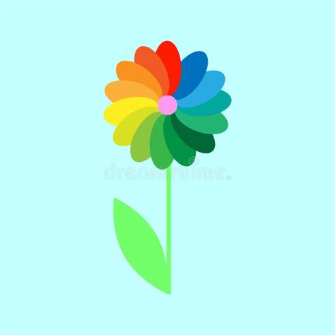 Multicolored Cartoon Flower Blue Background Vector Illustration