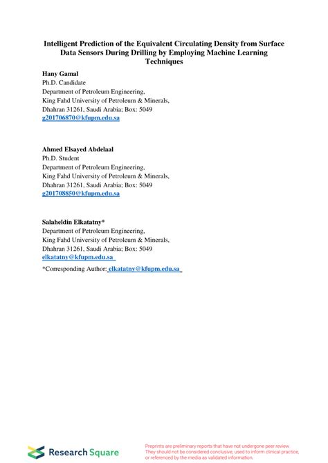 Pdf Intelligent Prediction Of The Equivalent Circulating Density From Surface Data Sensors