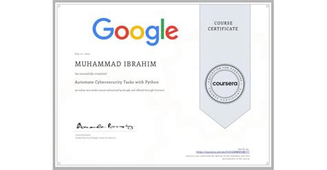 muhammad ibrahim on linkedin completion certificate for automate cybersecurity tasks with python