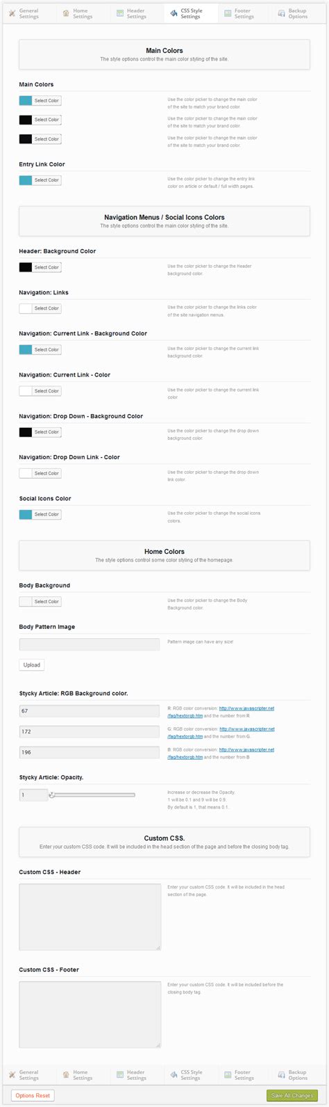CSS Style Settings Showcase