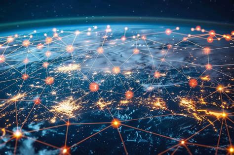 Global Network Connections Across The World With Glowing Nodes Stock
