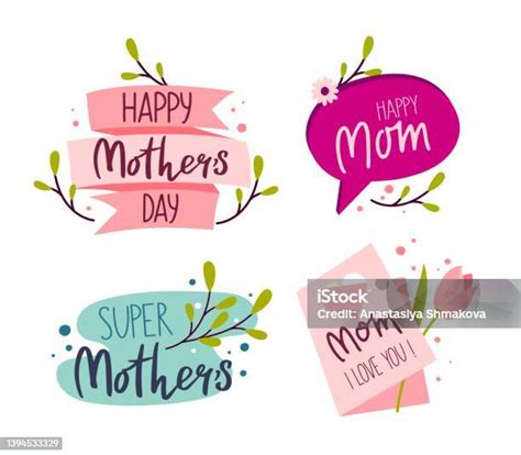 해피 어머니의 날 휴일 스티커 템플릿 레터링 벡터 일러스트 레이 션으로 설정 0명에 대한 스톡 벡터 아트 및 기타 이미지 0명 개체 그룹 공휴일 Istock