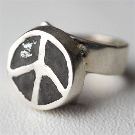 Peace Sign Ring Concrete Round Sterling Silver Peace Boho Hippie Chic