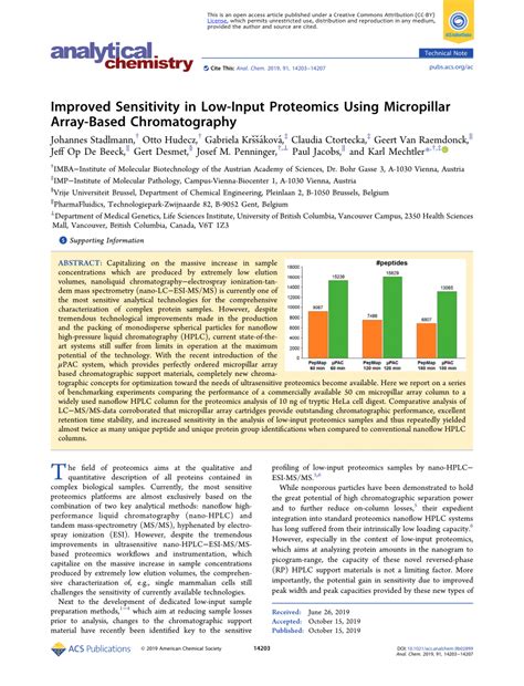 pdf improved sensitivity in low input proteomics using micropillar array based chromatography