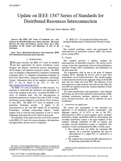 Update On Ieee 1547 Series Of Standards For Distributed Resources Interconnection Pdf