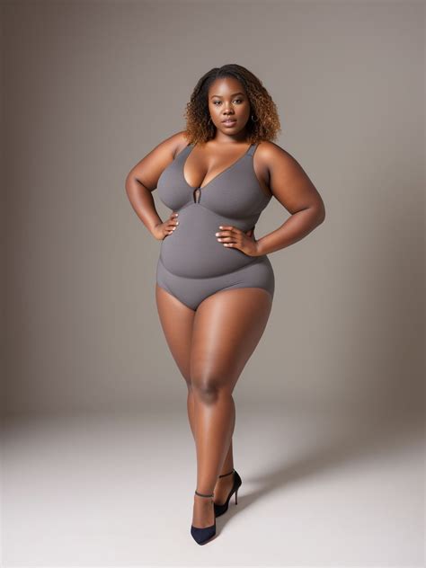 Young African Plus Size Woman Fashion Underwear Model Pincel