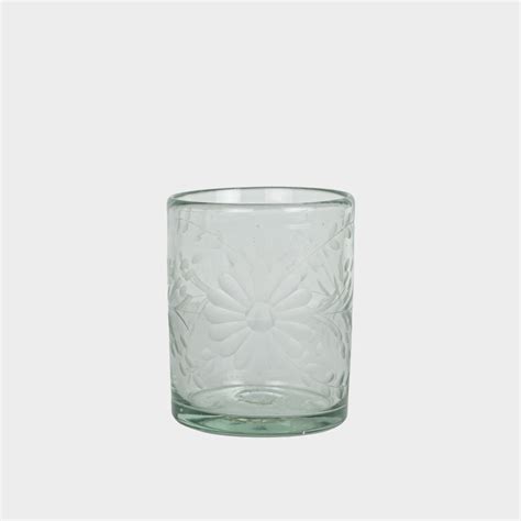 Floral Etched Drinking Glasses In Blown Recycled Glass Gardenheir