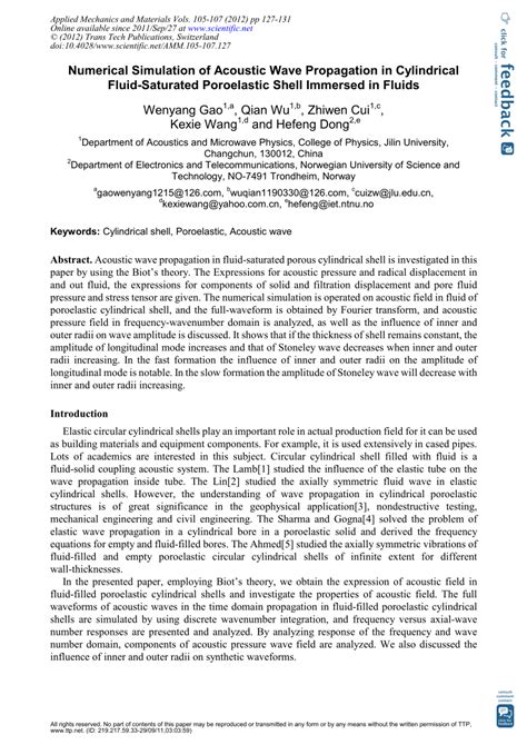 Pdf Numerical Simulation Of Acoustic Wave Propagation In Cylindrical