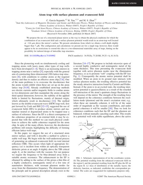 Pdf Atom Trap With Surface Plasmon And Evanescent Field