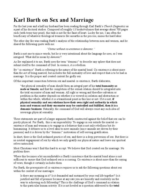 Karl Barth Abouth Sex Pdf Sexual Intercourse Karl Barth