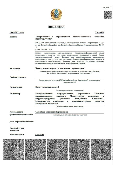 Лицензии ТОО «red Line Integration