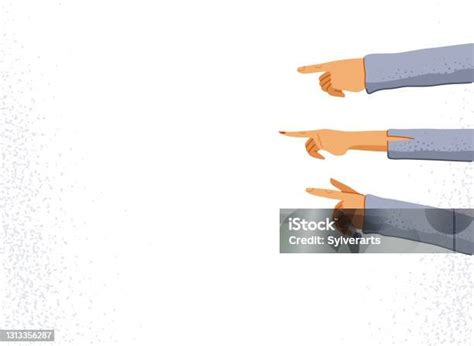 손가락을 가리키는 손은 광고 배너 또는 포스터 디자인 벡터 일러스트레이션 남자와 여자의 손에 대한 빈 복사 공간 모형을 보여