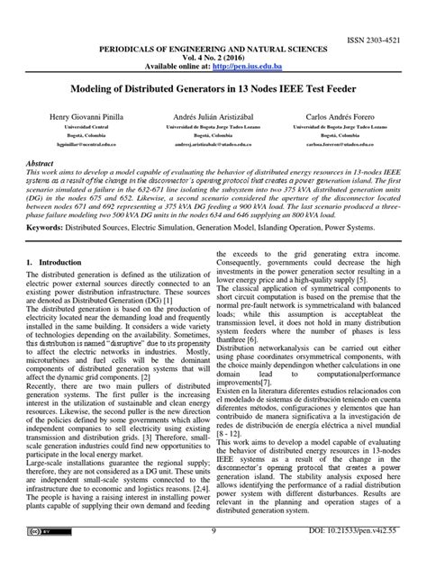 Modeling Of Distributed Generators In 13 Nodes Ieee Test Feeder Pdf Electrical Grid