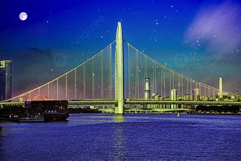 광저우 주강 리에덕교에 빛나는 달 사진 배경 및 무료 다운로드를위한 그림 Pngtree