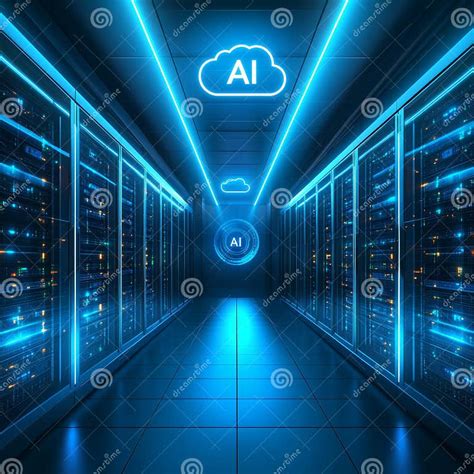 Futuristic Data Center Corridor Servers Network Cloud Computing Ai Big Data Technology