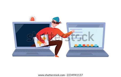 Hacker Composition Cartoon Character Hacker Stealing Stock Vector Royalty Free 2234941137