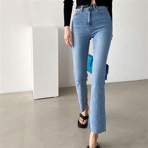 다미님 Sml스판 하이웨스트청바지 슬림 부츠컷 밑단 컷팅 팬츠 데님 중청 빅사이즈 연청 진청 생지 일자핏 와이드 구제 빈티지 디스트로이드진 찢어진 허벅지 반바지 봄