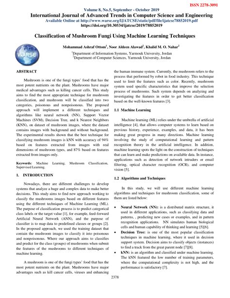 Pdf Classification Of Mushroom Fungi Using Machine Learning Techniques