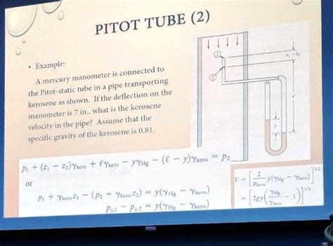 Pitottube2 Example A Mercury Manometer Is Connected To The Pitot Static Tube In A Pipe