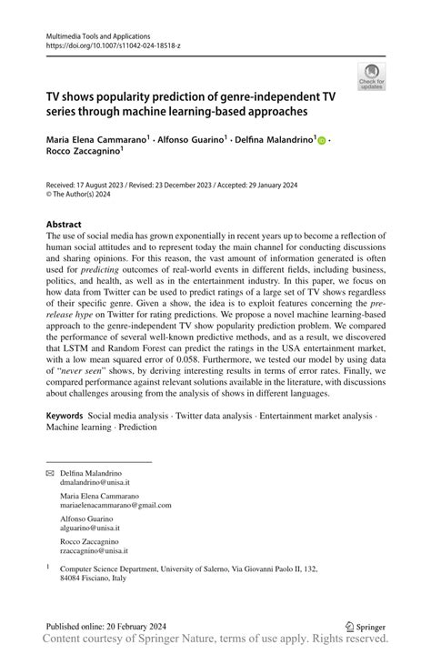 Pdf Tv Shows Popularity Prediction Of Genre Independent Tv Series Through Machine Learning