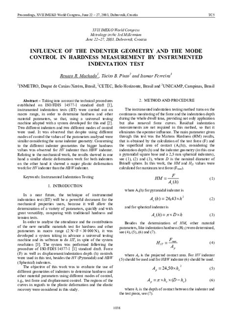 Pdf Influence Of The Indenter Geometry And The Mode Control In