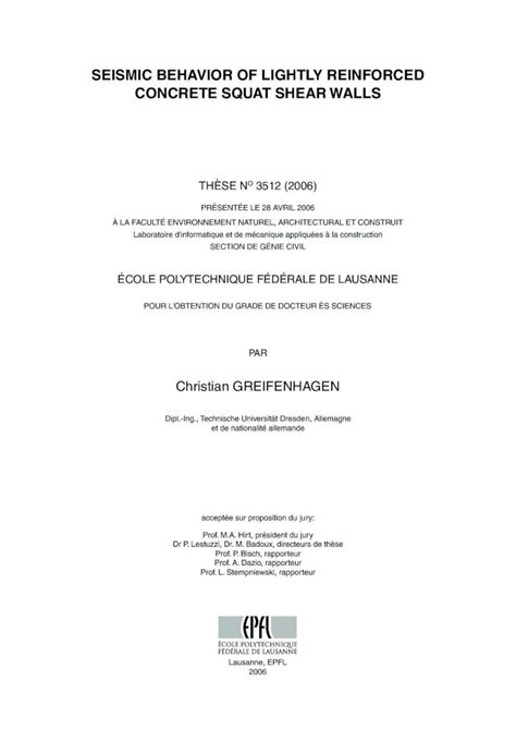 Pdf Seismic Behavior Of Lightly Reinforced Concrete Squat · The Design Of The Specimens