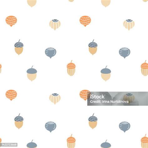 흰색 배경에 견과류와 도토리가있는 가을 이음새가 없는 패턴 기하 도형에 대한 스톡 벡터 아트 및 기타 이미지 기하 도형 도토리 모양 Istock