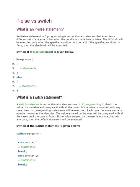 If Else Vs Switch L9 Pdf
