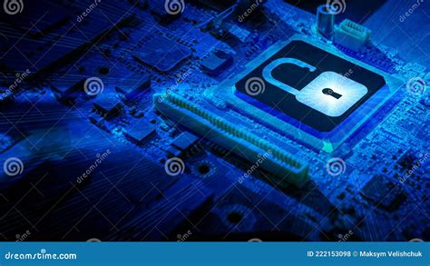 Safety Computer Network Security Technology With Computer Processor Chip On Digital Motherboard