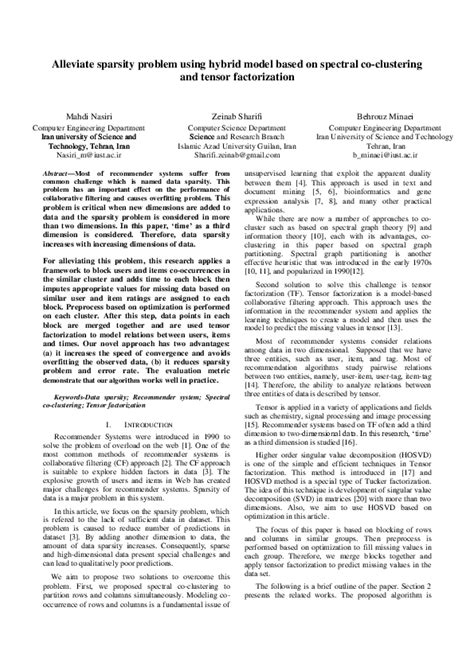 Pdf Alleviate Sparsity Problem Using Hybrid Model Based On Spectral Co Clustering And Tensor