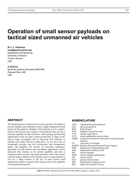 Pdf Operation Of Small Sensor Payloads On Tactical Sized Unmanned Air Vehicles