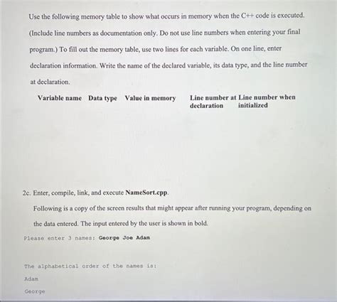 Solved Use The Following Memory Table To Show What Occurs In Chegg Com
