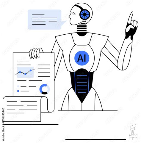Robot Presenting Data With Charts Analytics And Speech Bubble Ideal For Artificial
