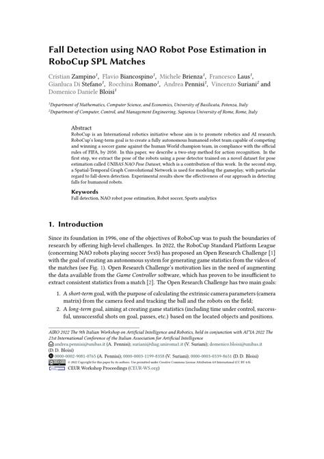 Pdf Fall Detection Using Nao Robot Pose Estimation In Robocup Spl Matches