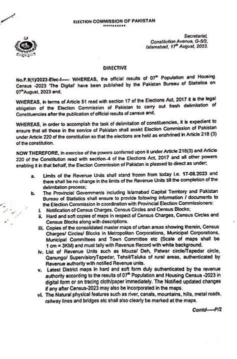 Ecp Schedule For Delimitation Of Constituencies 2023 Political