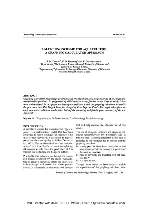 pdf a matching scheme for aquaculture a graphing calculator approach