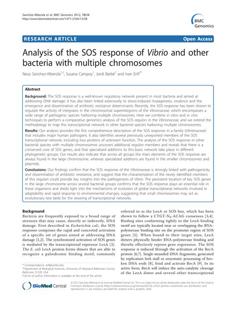 Pdf Analysis Of The Sos Response Of Vibrio And Other Bacteria With
